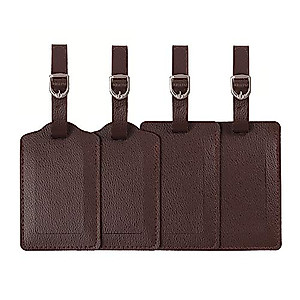 Luggage Tags,Leather Personalized Travel id Tags Set Bulk for Suitcase,Baggage Tags with Name Card Holder for Kids,Women,Men-4 Pack(Dark Brown)