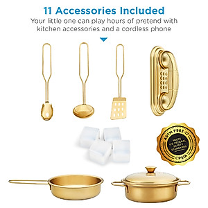 Best Choice Products Pretend Play Kitchen Wooden Toy Set for Kids w/Realistic Design, Telephone, Utensils, Oven, Microwave, Sink - Pink Floral