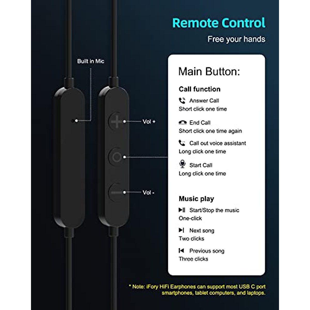 iFory USB C Earphones, HiFi Stereo Type C Earbuds Stereo in-Ear Earbud USB C Headphones with Mic and Volume Control Compatible with Google Pixel 3/2/XL, Sony XZ2, iPad Pro Black