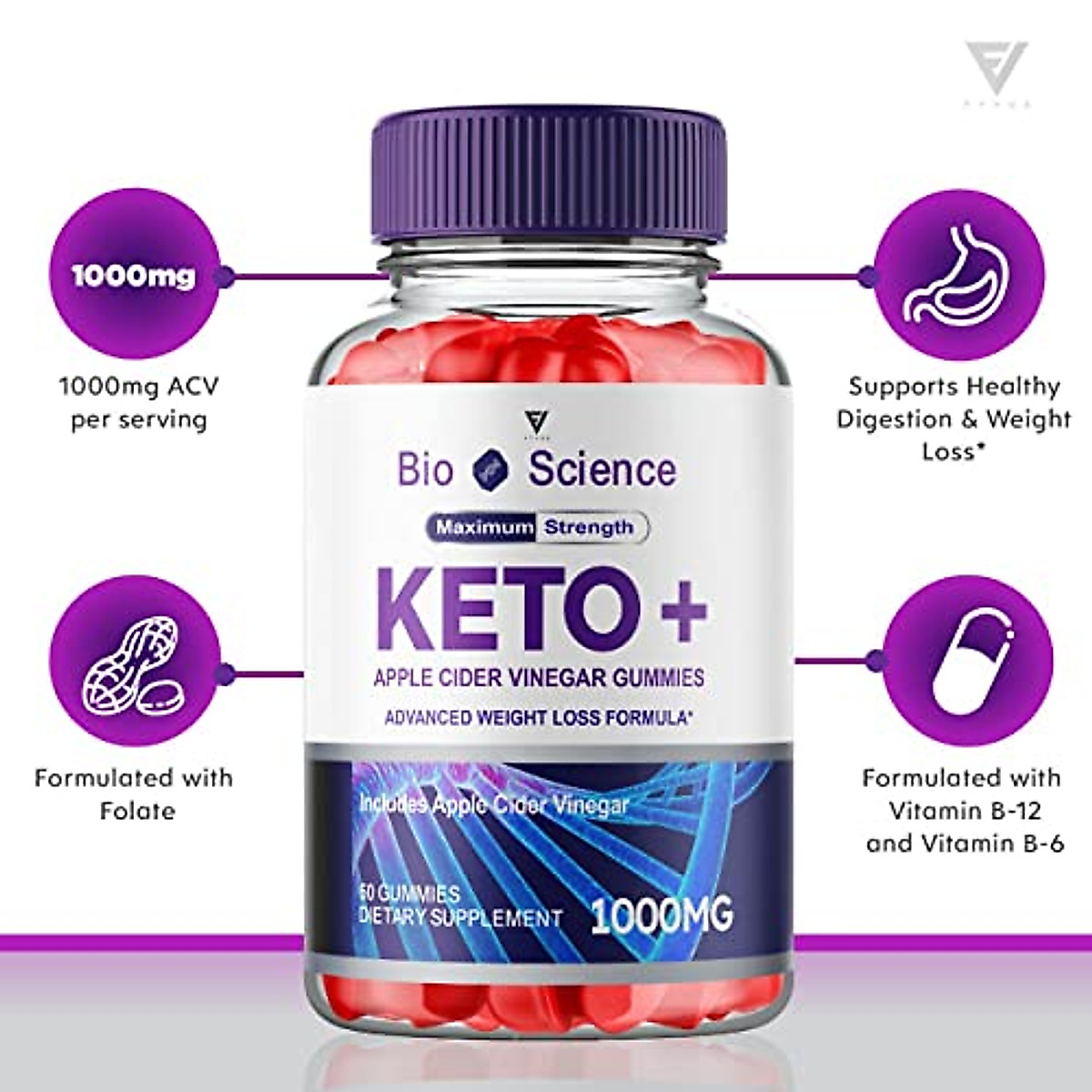 (3 Pack) Bio Science Keto Gummies for Weight Loss, BioScience Keto ACV Apple Cider Vinegar Gummies, Bio Science Keto Plus AVC Shark Belly Tank Oprah Winfrey Gunmies 525 MG Products (180 Gummies)