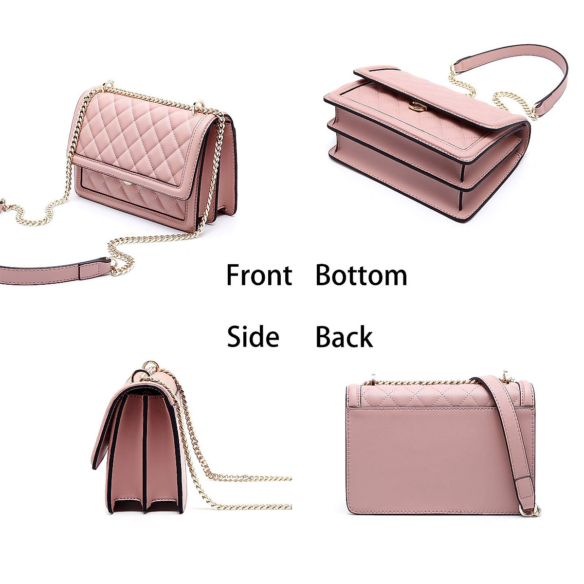 Plergi Small Genuine Leather Crossbody Quilted Handbag with Golden Chain Strap Lightweight Cellphone Purse for Women