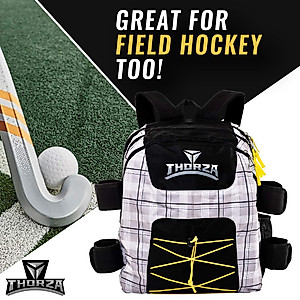 Thorza Lacrosse Backpack with Stick Holder and Multi Pocket Equipment Storage for Gloves, Cleats, Pads, and Goalie Gear - Large Capacity, Game, Travel and Practice Use
