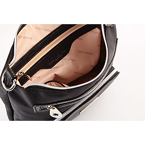 Suzy Levian Black Nylon Faux Crocodile Front Pocket Crossbody Handbag