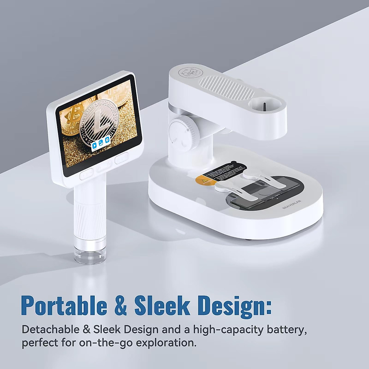 BEAVERLAB Digital Microscope with 4.3'' 1080P IPS Screen [Eco-Friendly Optical Staining] 1600x Magnification for Classroom Education, Macro Photography, Coin Collection, Learning and Explore