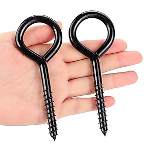 YGAOHF 5 Inch Eye Hooks Screw in Heavy Duty, 500 LBS Capacity, Large Stainless Steel Eye Hooks for Hanging, Black Eye Bolts for Indoor & Outdoor Heavy-Duty Applications