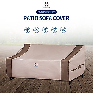 HAMLER Patio Sofa Cover, 2-Seater Heavy Duty Outdoor Couch Cover Waterproof, Outdoor Loveseat Cover with Air Vents and Handles, Outdoor Sofa Cover Fits up to 58"W x 32.5"D x 24"H, Brown & Beige