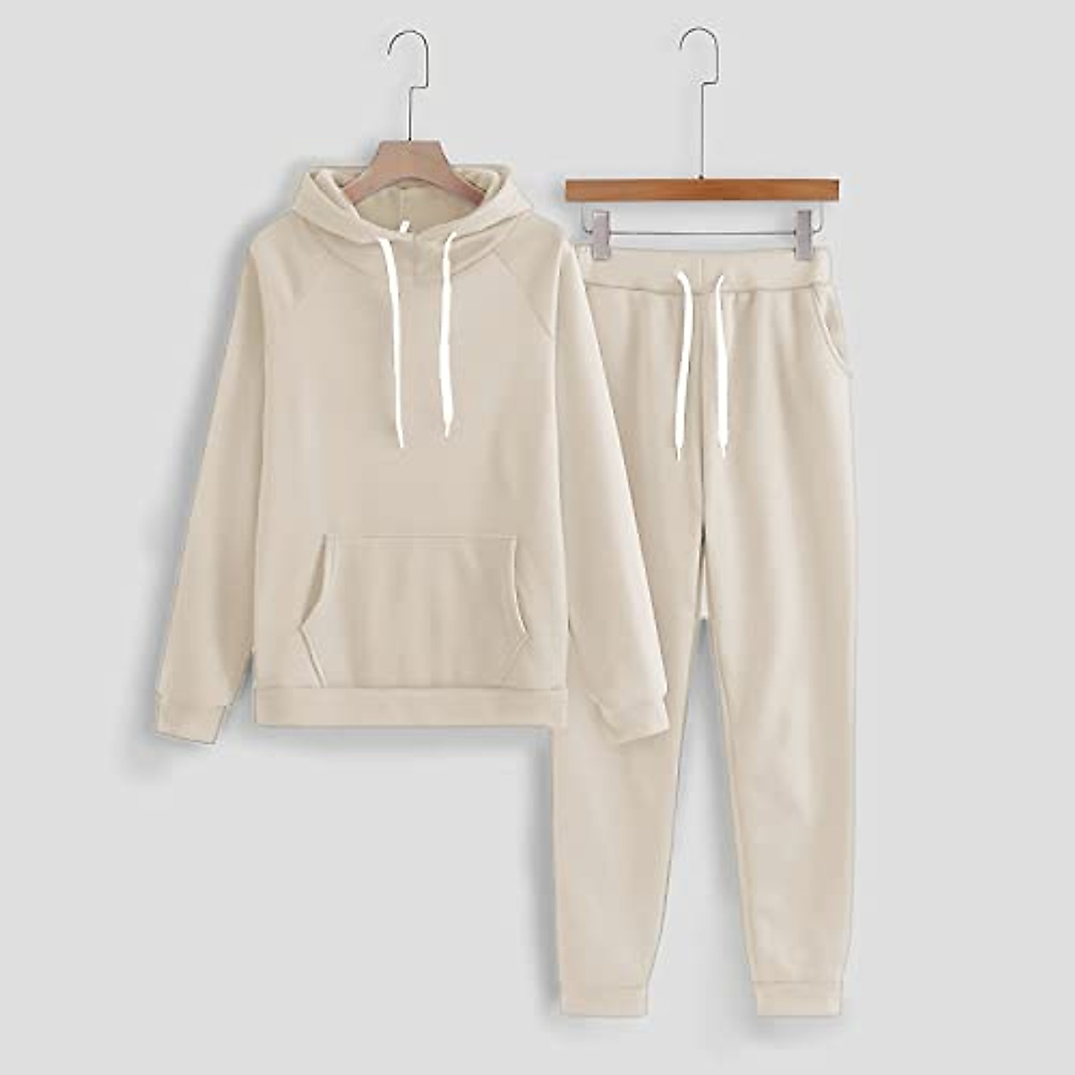 Women's 2023 Fall 2 Piece Outfits Long Sleeve Hooded Sweatshirt and Sweatpants Jogging Suits Sweat Loungewear Sets Men's Tracksuits High Waist Jogger Sweatpants Set A4-Beige, Medium