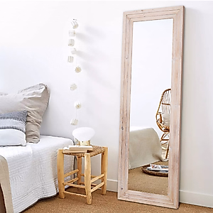 NeuType Rustic Full Length Mirror 65"x22" Large Mirror Rectangular Vintage Wood Framed Floor Mirror Full Body Mirror Hanging or Leaning Against Wall for Living Room Farmhouse, Weathered White