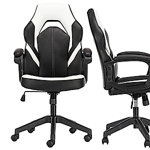 Office Chair, Ergonomic High Back Computer Chair Height Adjustable Desk Chair Faux PU Leather Chair with Armrest Padded and Lumbar Support, White