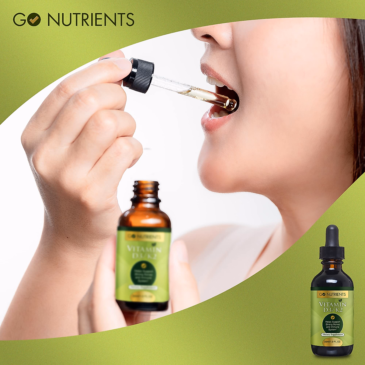 Go Nutrients Liquid Vitamin D3 K2 Drops - for Bone & Heart Health - Fast Absorption Vitamin D Drops for Adults & Kids, GMO-Free, VIT D3 MK7, Supports Immunity & Healing, 1.0 oz. | 90 Servings