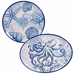 Certified International Oceanic 2 Piece Melamine Platter Set, Multi Colored, Large