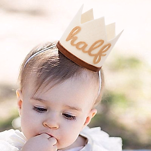 Agkvw Half Birthday Crown - Boho Cake Smash Prop, 6 Months Hat for Boys in Brown