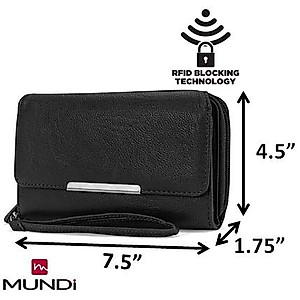 Mundi Big Fat Wallet Womens RFID Blocking Clutch Organizer Removable Wristlet ((Black))