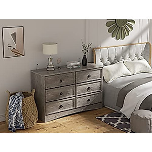 LGHM Modern 6 Drawer Dresser, Dressers for Bedroom, Chest of Drawers Closet Organizers and Storage Clothes - Easy Pulls Handle, Textured Borders Living Room, Hallway, Gray Wash