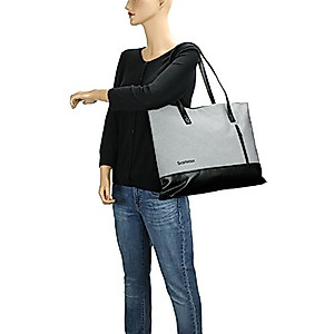 Scarleton Water Resistant Tote Bag for Women, Multi Pocket Diaper Bag, Multipurpose Casual Bag and Laptop Bag, H20550301, Grey/Black