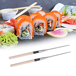 Alvinlite 11.61" Wood Handle Chopsticks, 1 Pairs Premium Reusable Stainless Steel Pointed Chopsticks for Japanese Sushi South Korea Kimbap, Chop Sticks with Gift Case for home office Kitchen