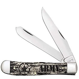 CASE XX U.S. Army Logo Etched Natural Bone Trapper Stainless Pocket Knife Knives