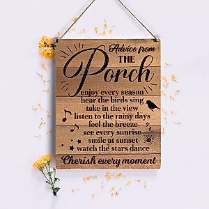 Porch Sign Gifts, Rustic Advice From the Porch Enjoy Every Season Wooden Signs Wood Plaque Hanging Sign Home Porch Decor 8 x 10 Inches