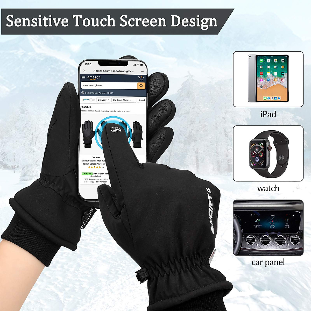 Cevapro -30℉ Winter Gloves Waterproof Cold Weather Gloves Touchscreen Thermal Ski Gloves for Men Women Running