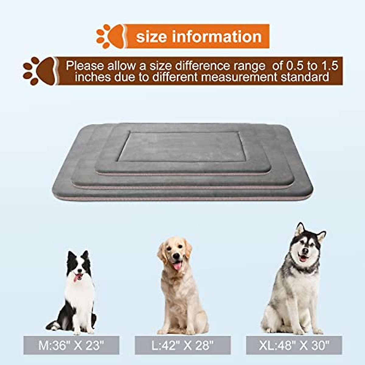 JoicyCo Dog Bed Crate Pad Mat Soft Mattress 42 in Non-Slip Washable Pet Dog Beds for Large Dogs Kennel Pad, Clay Gray L