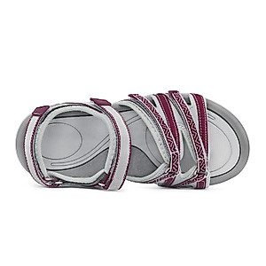 GRITION Hiking Sandals for Women, Comfortable Summer Sports Walking Sandal Adjustable Strap, Ladies Lightweight Waterproof Athletic Beach Water Sandles Outdoor Burgundy (9 US/40 EU)