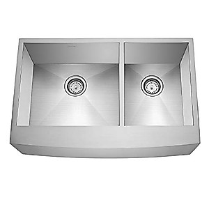 Miligoré 33" x 21" x 10" Deep Double Bowl (60/40 Split) Farmhouse Apron Zero Radius 16-Gauge Stainless Steel Kitchen Sink - Includes Drains/Grids