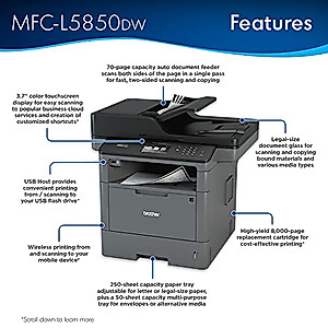 Brother MFC-L5850DW Monochrome Laser All-in-One Printer, Copier, Scanner, Fax