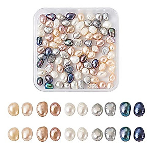 Beadthoven 100pcs Natural Freshwater Pearl Beads 6-8mm Mix Irregular Nuggets Pearl Beads Oval Rice Loose Pearls for DIY Bracelet Necklace Jewelry Making Beading Crafts Supplies Hole 0.5-0.7mm