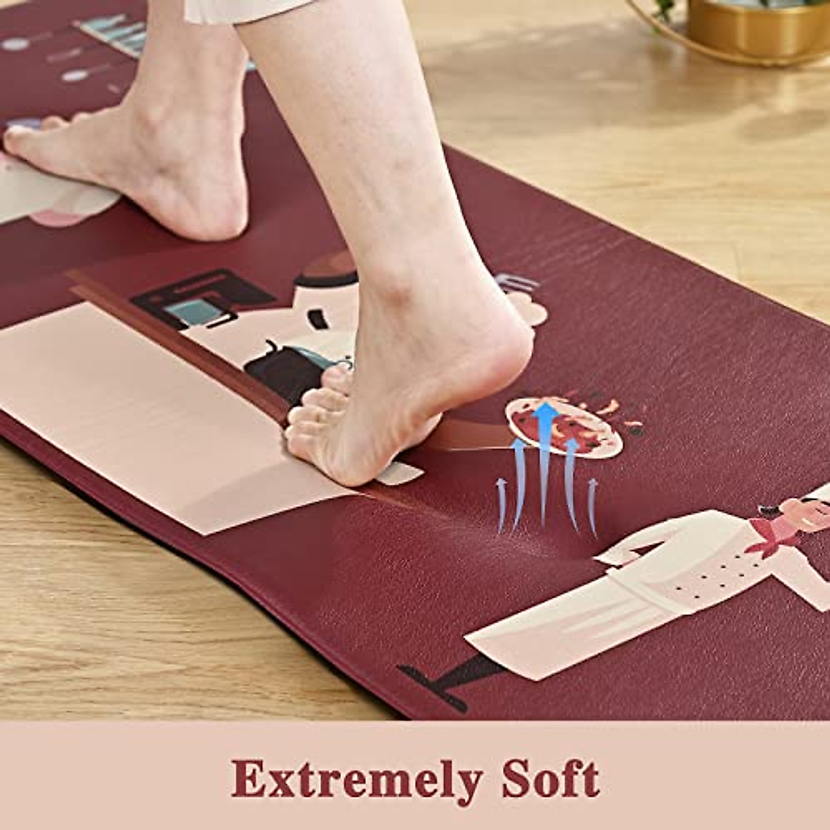 Yinhua Kitchen Mats for Floor 2 Piece, Red Kitchen Rugs Set, Cushioned Anti Fatigue Mats for Kitchen Floor Mat, Vinyl Kitchen Floor Mat, Cute Chef Kitchen Rug and Mats Non Skid Waterproof