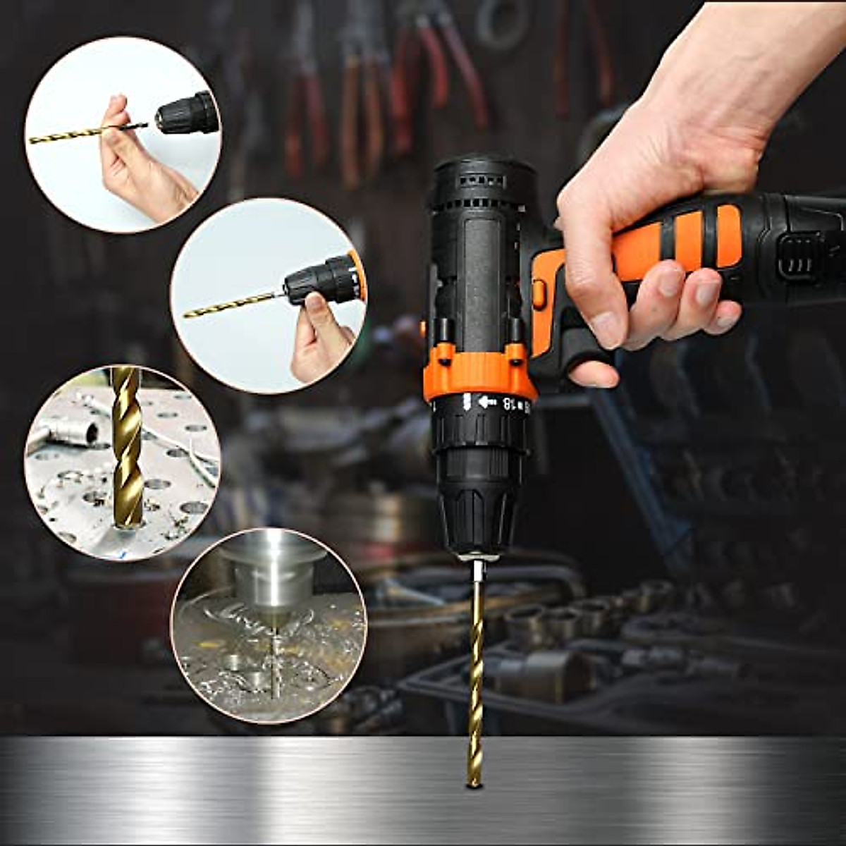 MACXCOIP Hex Shank Drill Bit Set, 13Pcs HSS Titanium Twist Drill Bit for Sheet Metal, Wood, Plastic, Quick Change Design (1/16" - 1/4")