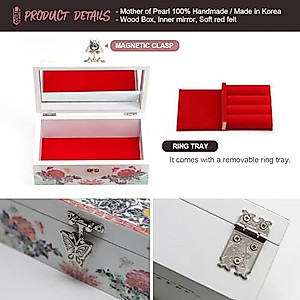 SoSHESHINES Mother of Pearl Small Jewelry Box - Premium Packaging for Gifts for Women, Thank you Gifts, Mom birthday Gifts, Korean Traditional Sea Shell Premium Handmade (Peony_WHITE)