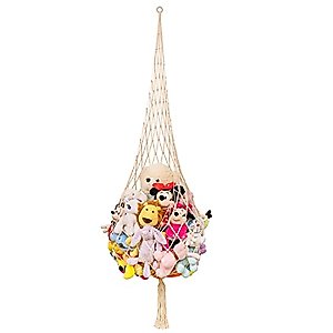Novel Stuffed animal Net or Hammock Macrame Plush Toy Display- One Hook Only! Convenient for Corners, Walls and Ceiling Hanging Net, stuff animal storage for kid room Bedroom Playroom