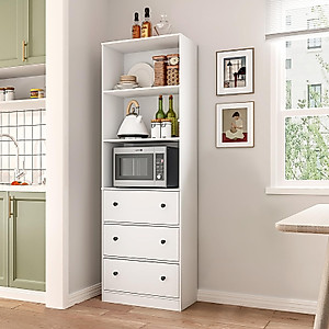 MECHYIN Bookcase and Bookshelf with Drawer, 71" Wooden Tall Storage Cabinet, Bookcase with 3 Drawers and 3-Tier Open Shelves, Home Decor Furniture for Living Room, Bedroom, Kitchen, Home Office, White