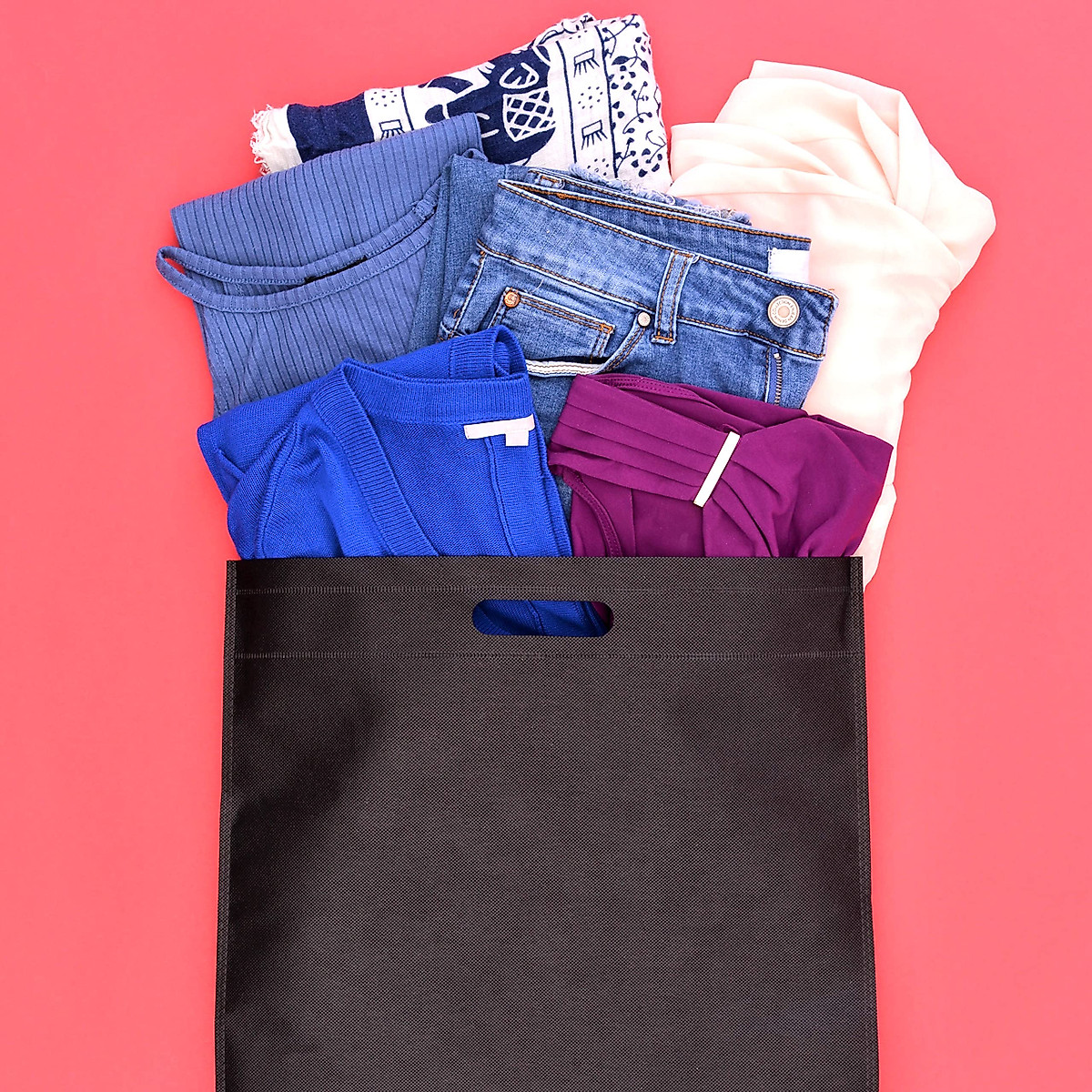 Thank You Bags with Handles - 15x16 Inch 25 Pack Reusable Black Fabric Totes with Handles for Small Business, Retail, Boutique Use, Shopping & Merchandise, Delivery & Restaurant Take Out Bags, in Bulk