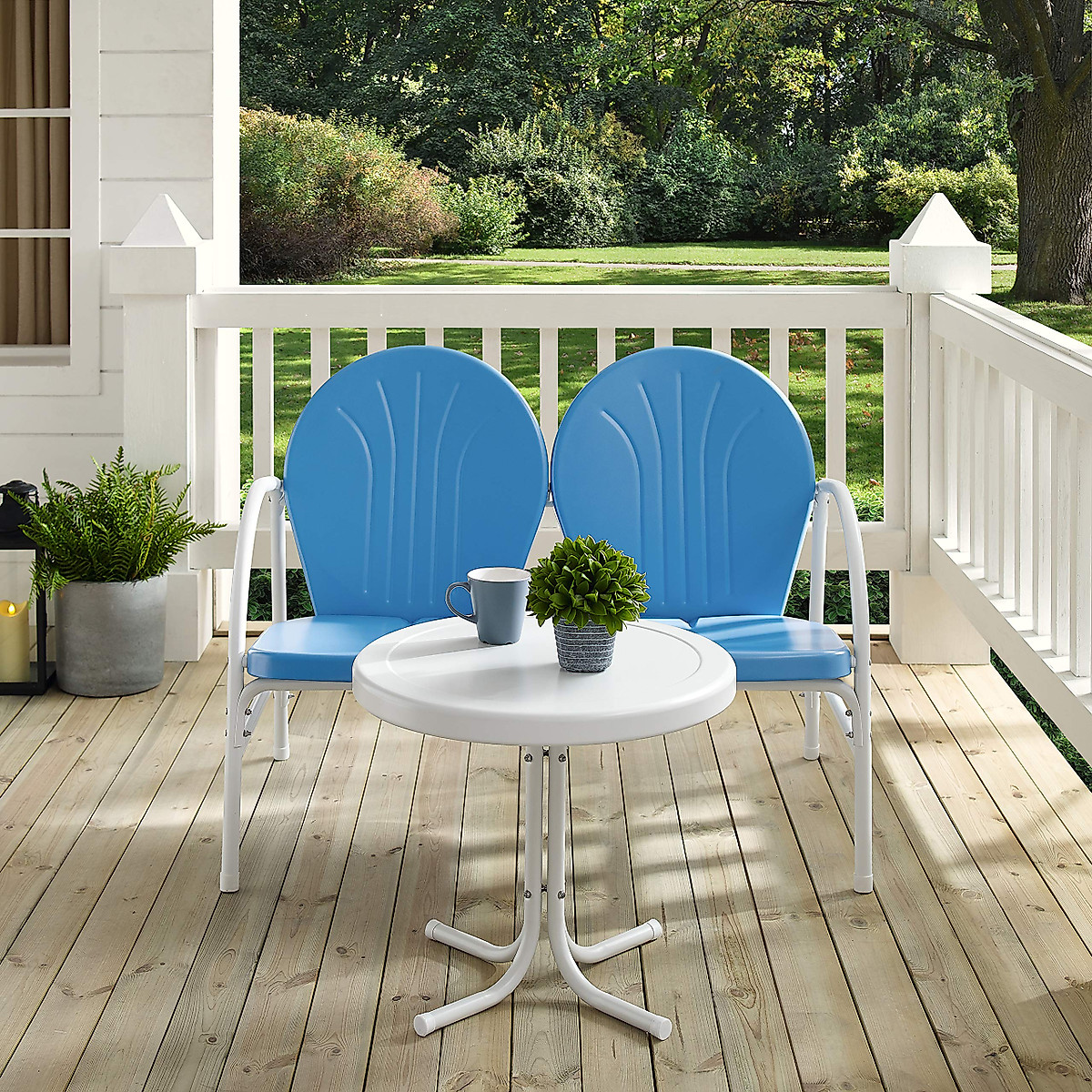 Crosley Furniture Griffith 2-Piece Retro Metal Outdoor Side Table and Loveseat Patio Furniture Set for Porch, Red