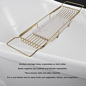 Metal Marble Bathtub Rack, Bathtub Caddy Tray Stainless Steel Shower Caddy Tray with Extending Sides, Bathroom Trays (Gold White)