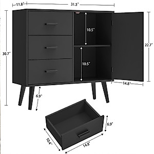 Iwell Black Storage Cabinet with 3 Drawers & Adjustable Shelf, Sideboard Buffet Cabinet, Entryway Cabinet, for Living Room, Dining Room, Black
