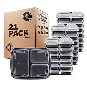 Freshware Meal Prep Containers Bento Boxes with Lids (21 Pack, 3 Compartment, 24 oz) and (15 Pack, 1 Compartment, 28 oz)