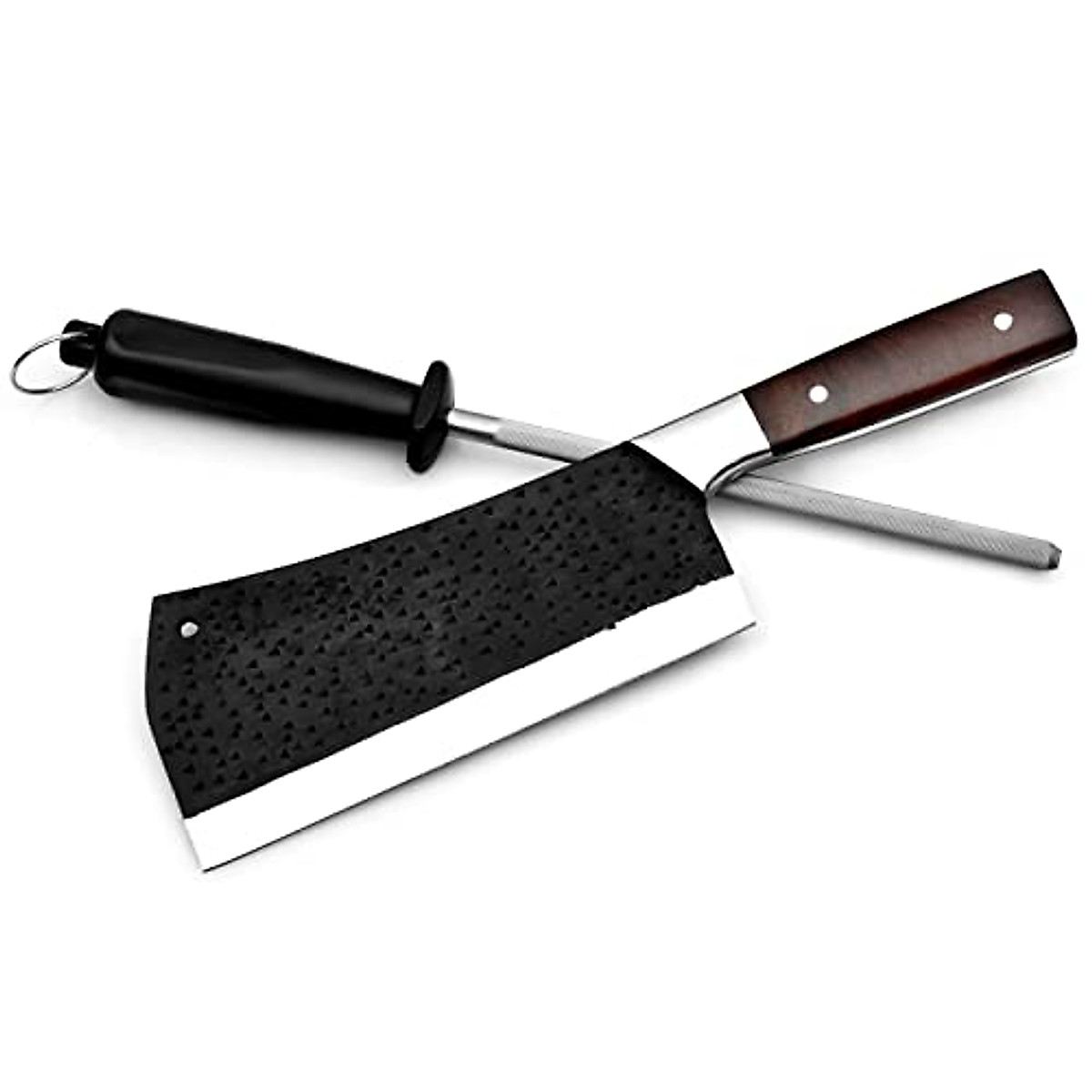 ALZAFASH Handmade Horizontal Carry Knife with Honing Steel , Hunting Knife with Sharpening Steel
