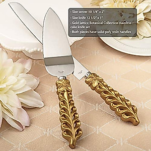 FASHIONCRAFT 2528 Gold Lattice Botanical Collection Stainless Cake Knife Set, One Set includes the Cake knife and Cake Server