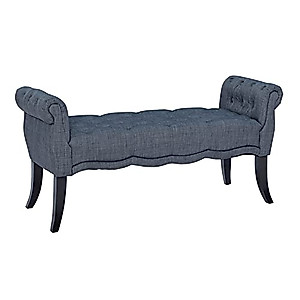 Linon Laurel Wood Upholstered Roll Arm Bench in Gray