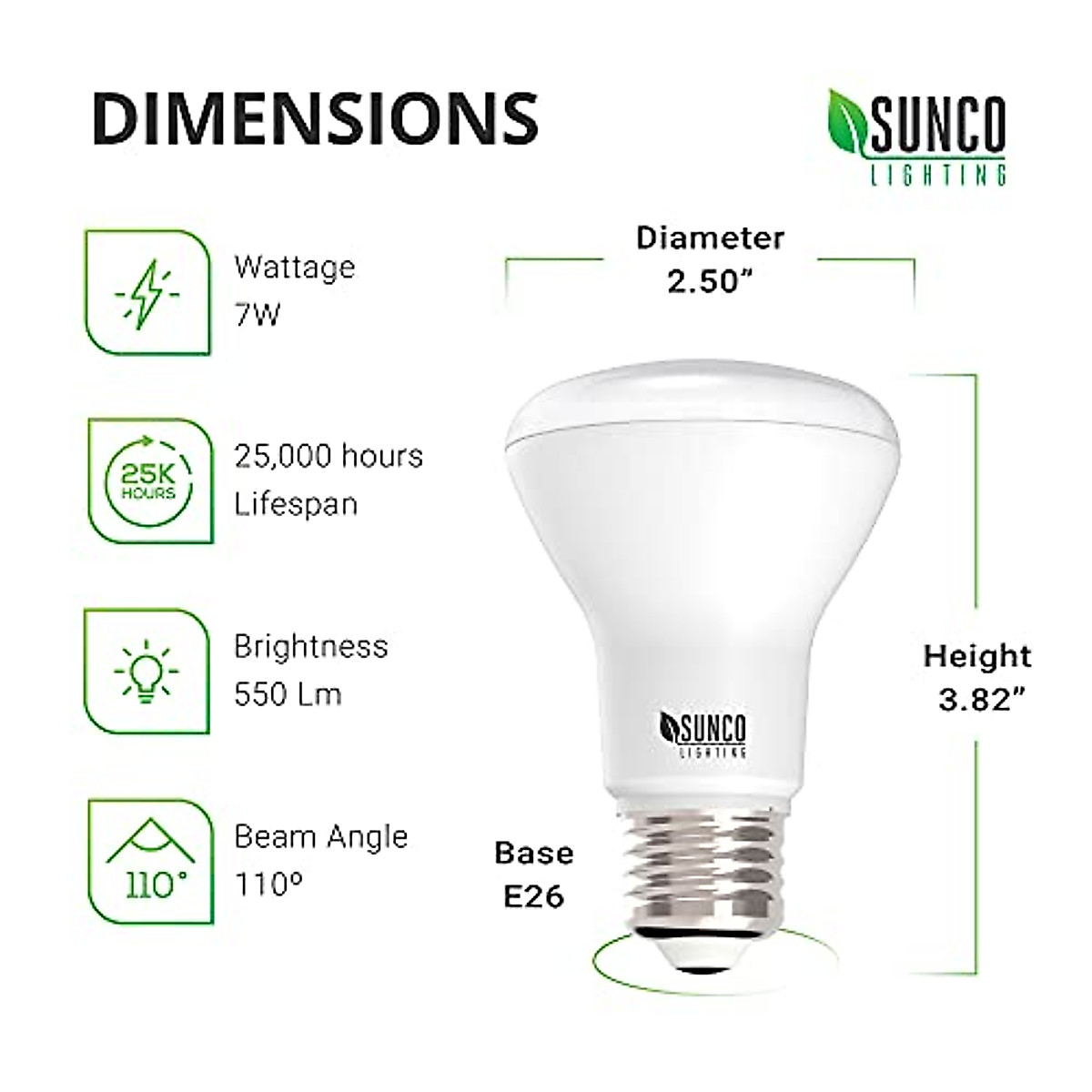 Sunco 4 Pack BR20 LED Bulbs Indoor Flood Light R20 Dimmable 5000K Daylight 50W Equivalent to 7W, E26 Medium Base, Recessed Can Lights, Home Ceiling Lights Super Bright, UL & Energy Star