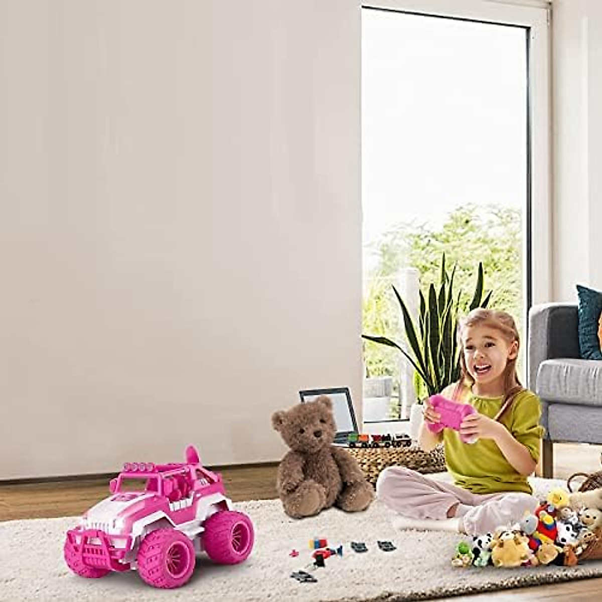 Goolsky Remote Control Car for Girls, 1:12 Pink RC Rock Crawler 2.4GHz 4WD RC Convertible Off-Road Vehicle All Terrains with Shovel Dual LED Lights Hobby RC Trucks Rechargeable Electric Toy for Kids