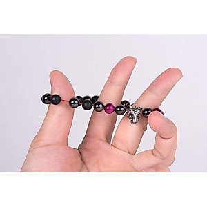 Karseer White Tiger Head Bracelet, Crystal and Healing Stones Rose Tiger Eye Magnetic Hematite Black Agate Therapy Energy Spirit Animal Stretch Bracelet for Women, Charkra Bracelet