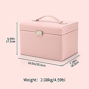 Vlando Jewelry Box Organzier Large Jewelry Boxes, PU Leather Jewelry Storage with Mirror Earrings Necklaces Bracelet Rings Box for Women Christmas Thanksgiving Gift (Pink, classic style)