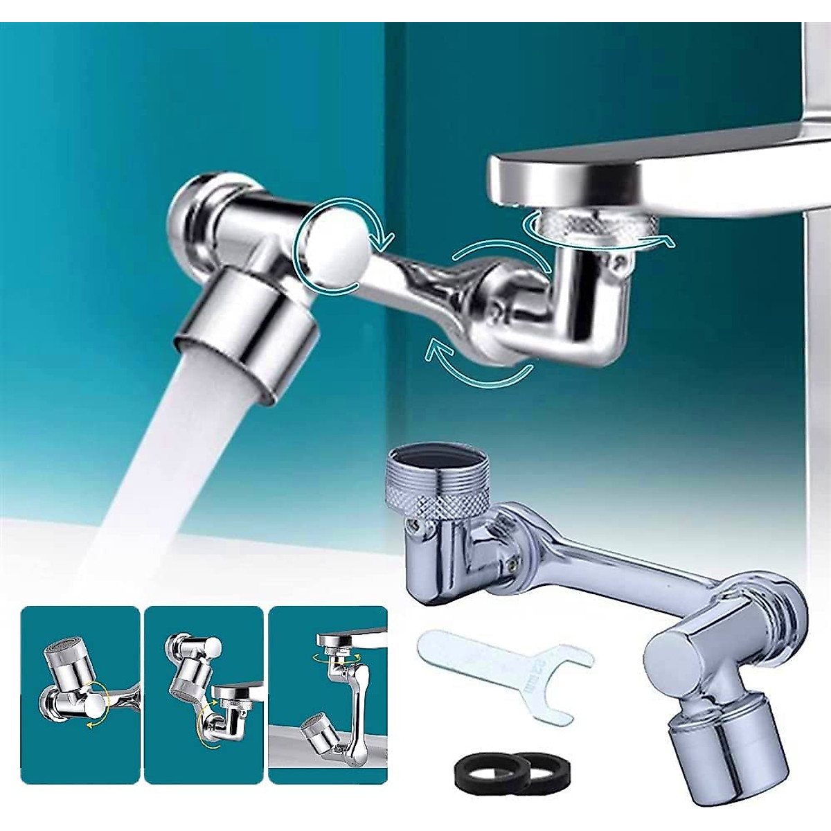 New Rotating 1080° Robotic Arm Faucet -【Universal Model】Splash Filter Faucet, Large Angle Rotating Robotic Arm Water Nozzle Faucet Adaptor w/ 2 Water Outlet Modes, Faucet Extender for Face Wash (1)