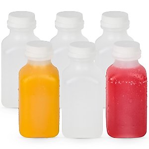 CUNTAIN juice bottles – Set of 6 HDPE Plastic Juice Bottles with Caps – 12 oz Empty Containers for Beverages, Water, Juice – Leakproof Plastic Containers with Lids, Bottles for Juice