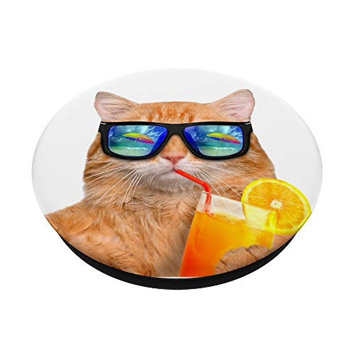 Cute Orange Cat Sipping Beach Drinks Vacation Cat PopSockets PopGrip: Swappable Grip for Phones & Tablets