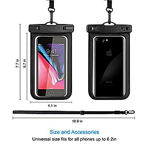 Cloudio Universal Waterproof Case, IPX8 Cell Phone Dry Bag Pouch up to 6.2" for iPhone X/8/8+/7/7+/6/6s/6s Plus, Samsung Galaxy S9/S9+/S8/S8+/ Note 8, LG Moto ZTE HTC Alcatel Google Sony BLU - Black