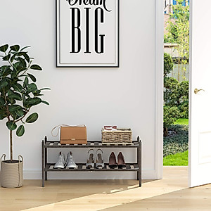 Dranixly Bamboo 2-Tier Shoe Rack Stackable Shoe Shelf Storage Organizer for Entryway, Hallway and Closet, 27.2"x11"x13.2" (Mocha)